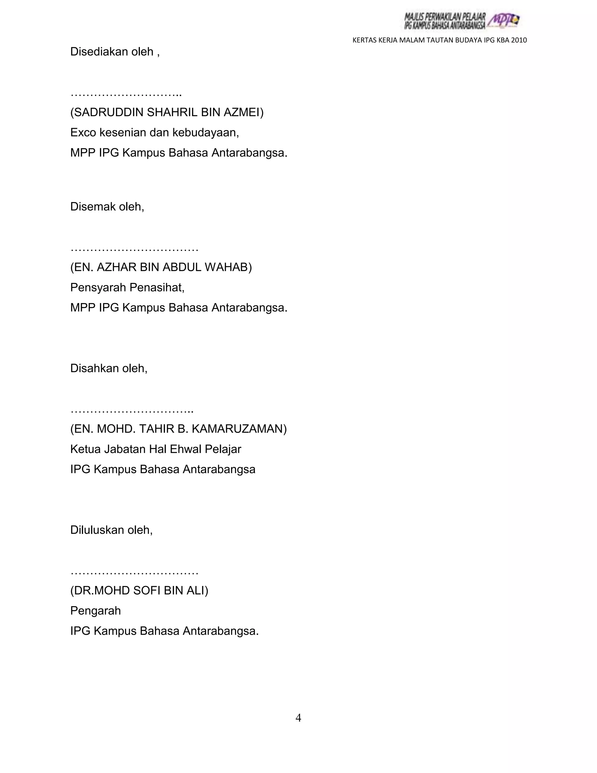 Kertas Kerja MPP Malam Tautan Budaya | DOCX