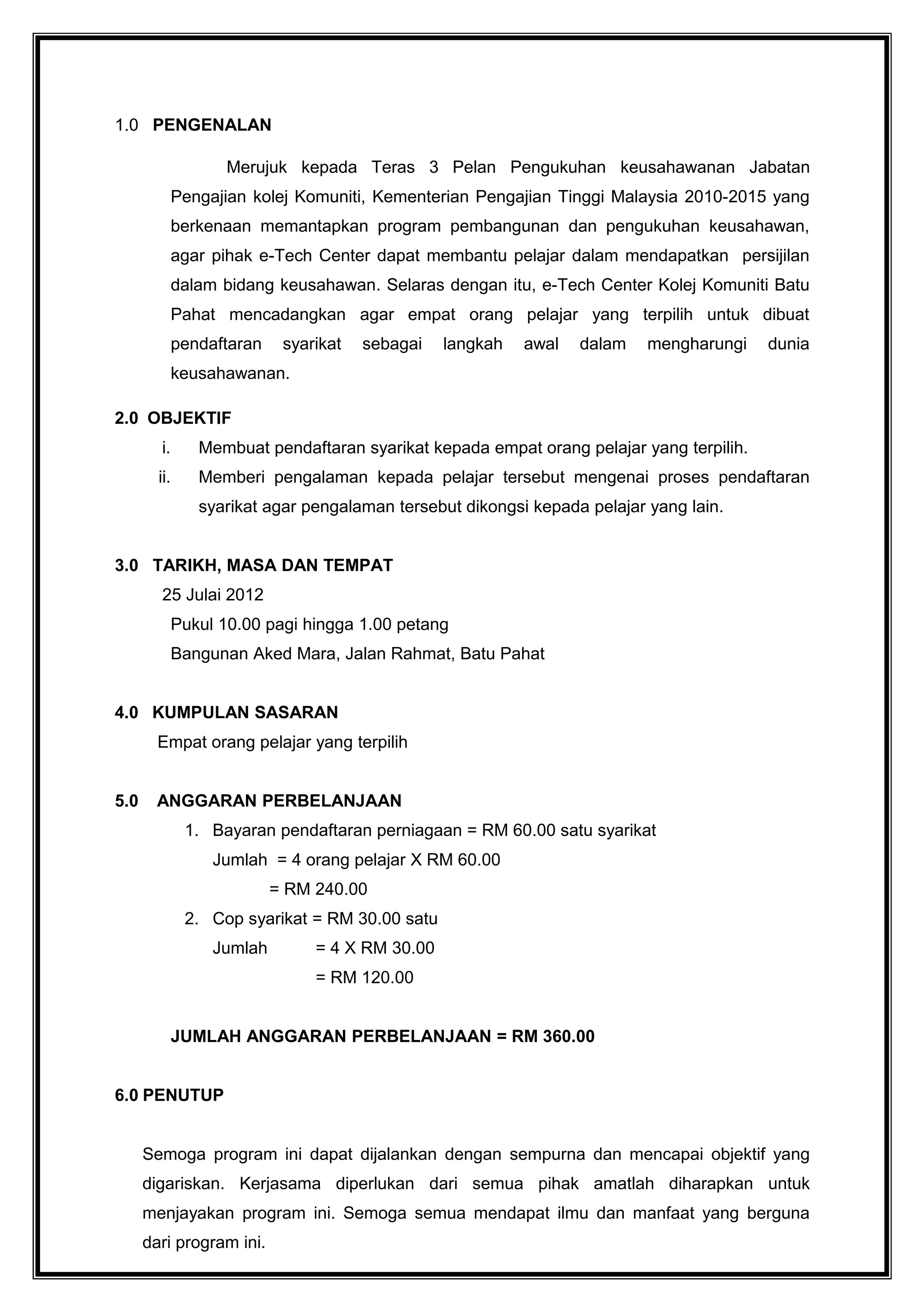 Kertas kerja pendaftaran syarikat | DOC