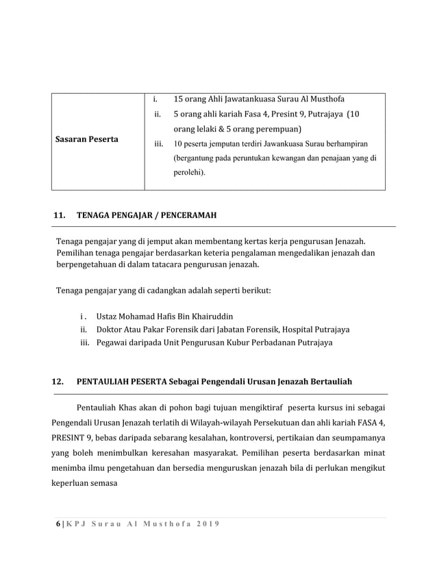 Kertas kerja pengurusan jenazah al musthofa 2019 | PDF