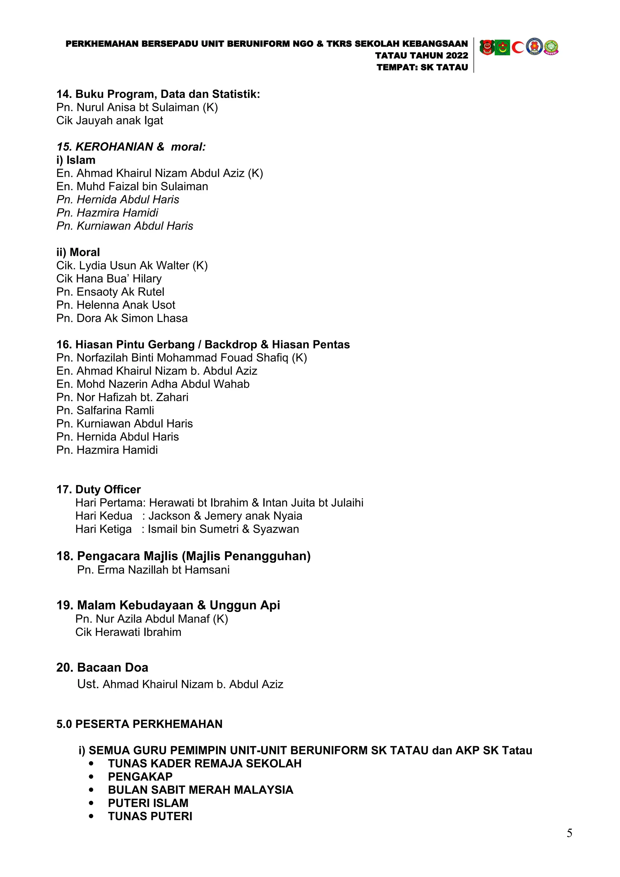 KERTAS KERJA PERKHEMAHAN BERSEPADU PASUKAN BADAN BERUNIFORM NGO 2022.docx