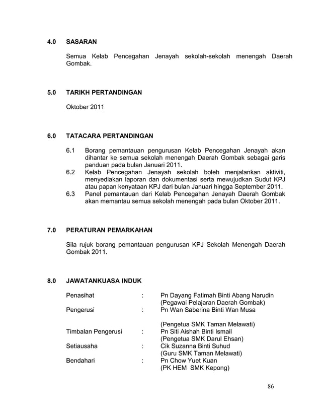 Kertas kerja pertandingan pengurusan sudut kpj | PDF