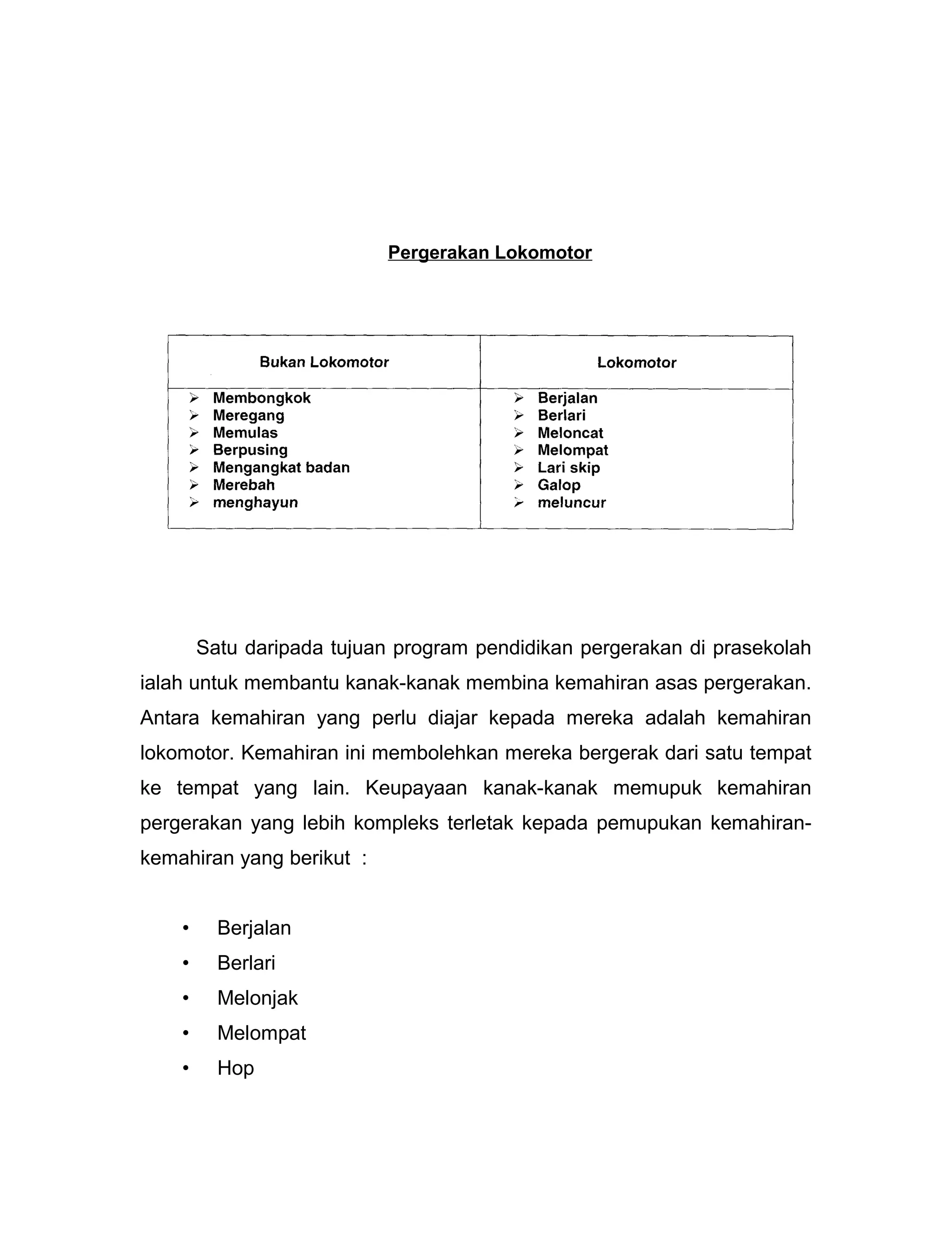 PERGERAKAN ASAS ( LOKOMOTOR, BUKAN LOKOMOTOR DAN MANIPULASI ALATAN | DOC
