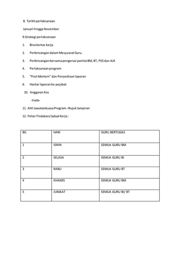 Kertas kerja program 20 minit membaca bersama | DOCX