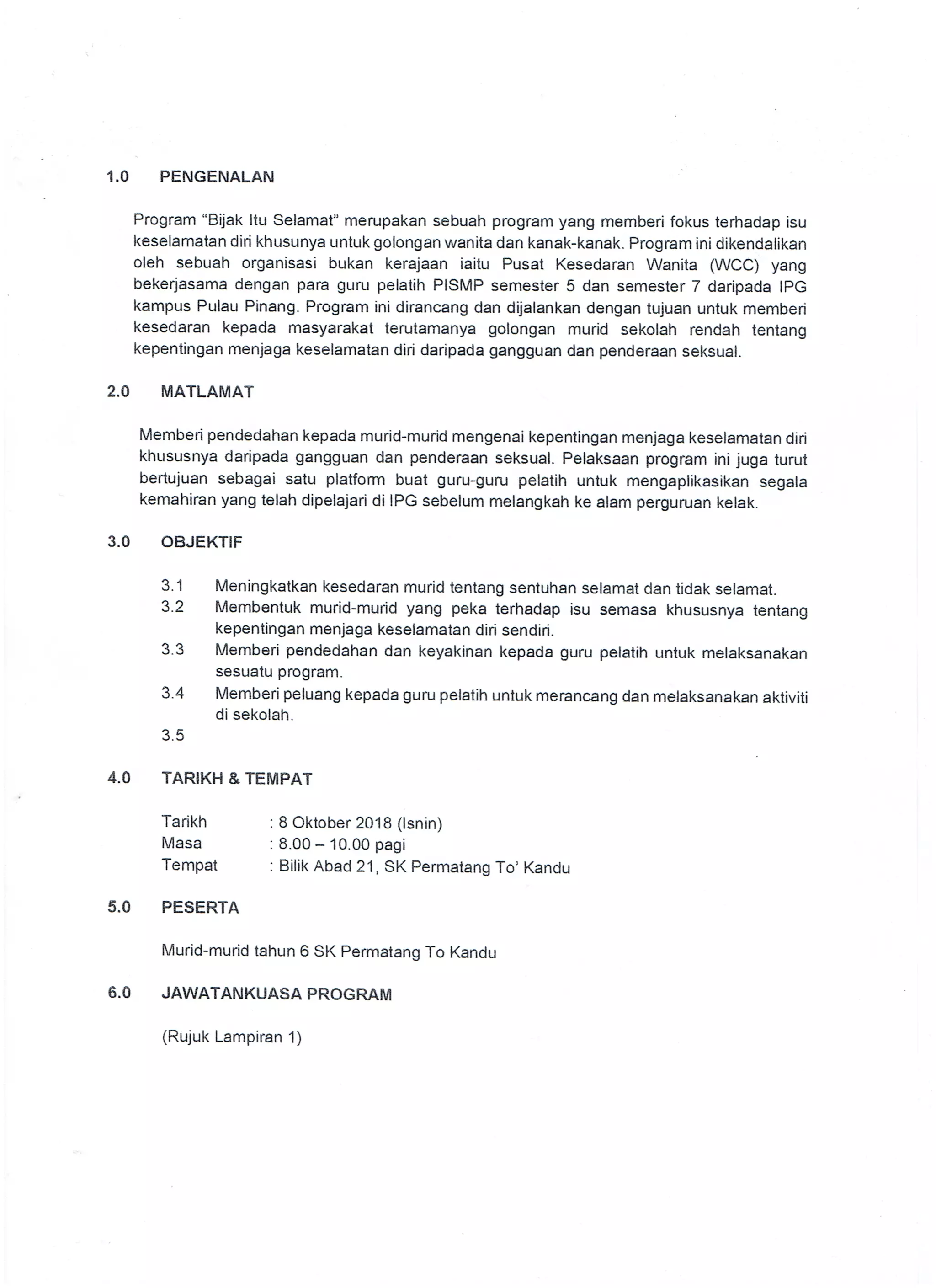 Contoh Kertas Kerja Program Bijak Itu Selamat | PDF