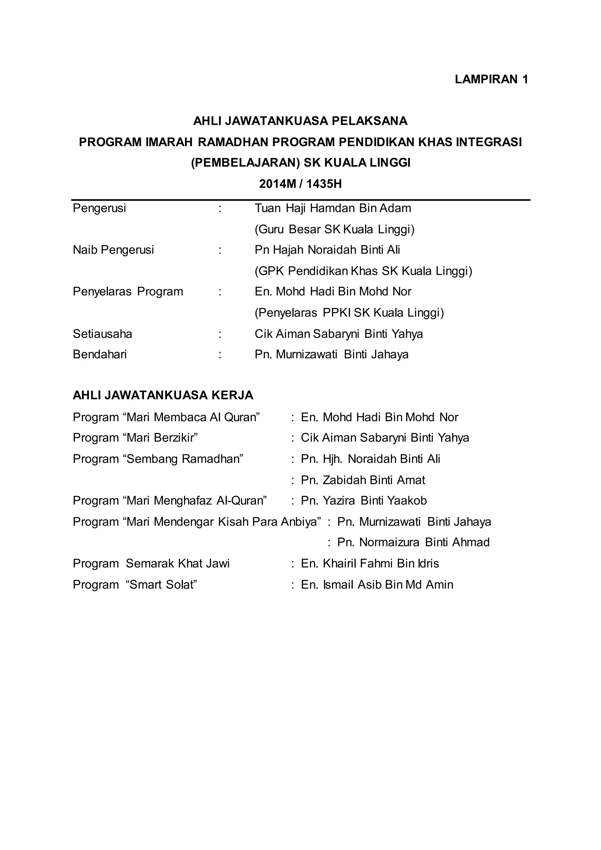 Kertas kerja program imarah ramadhan ppki skkl | PDF