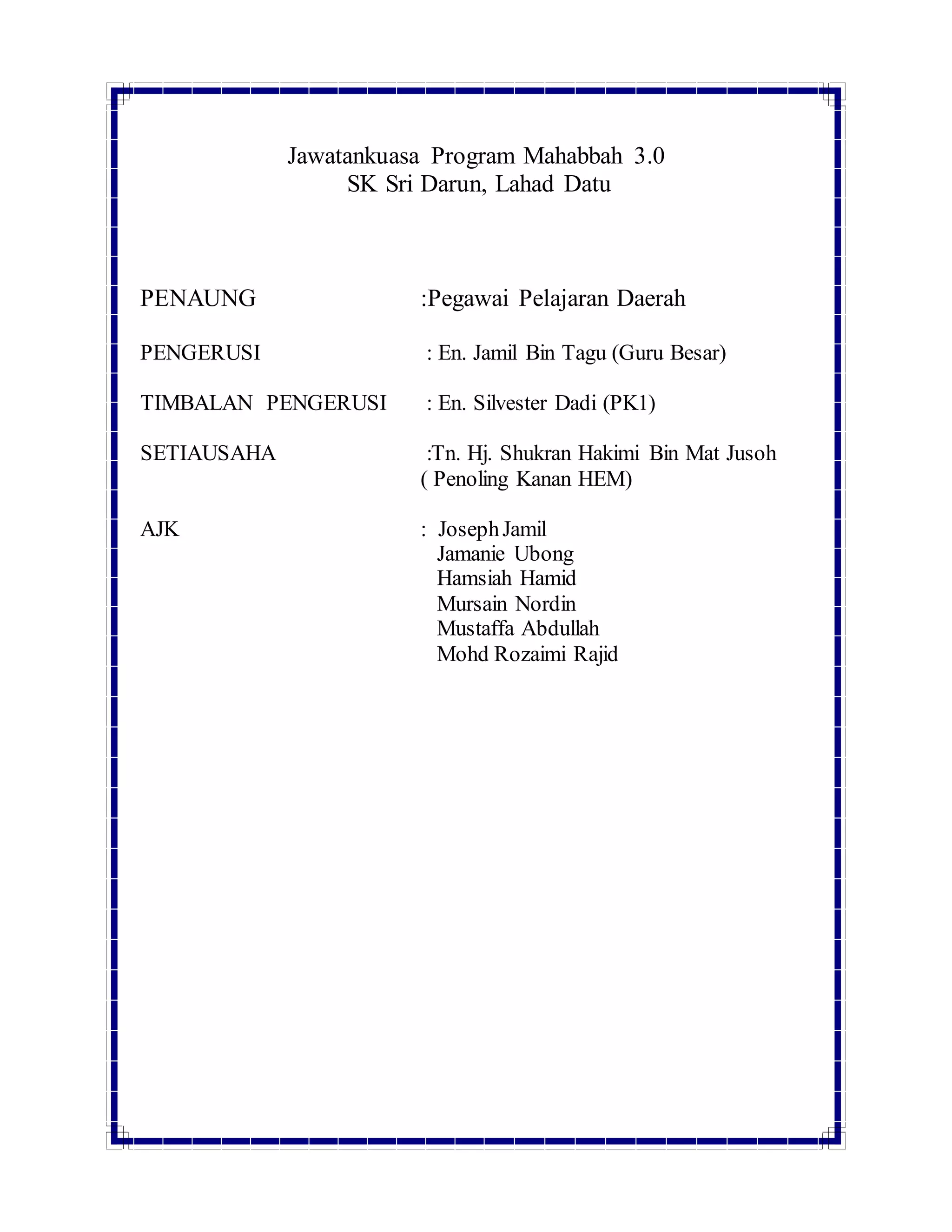 Kertas kerja program mahabbah | DOCX