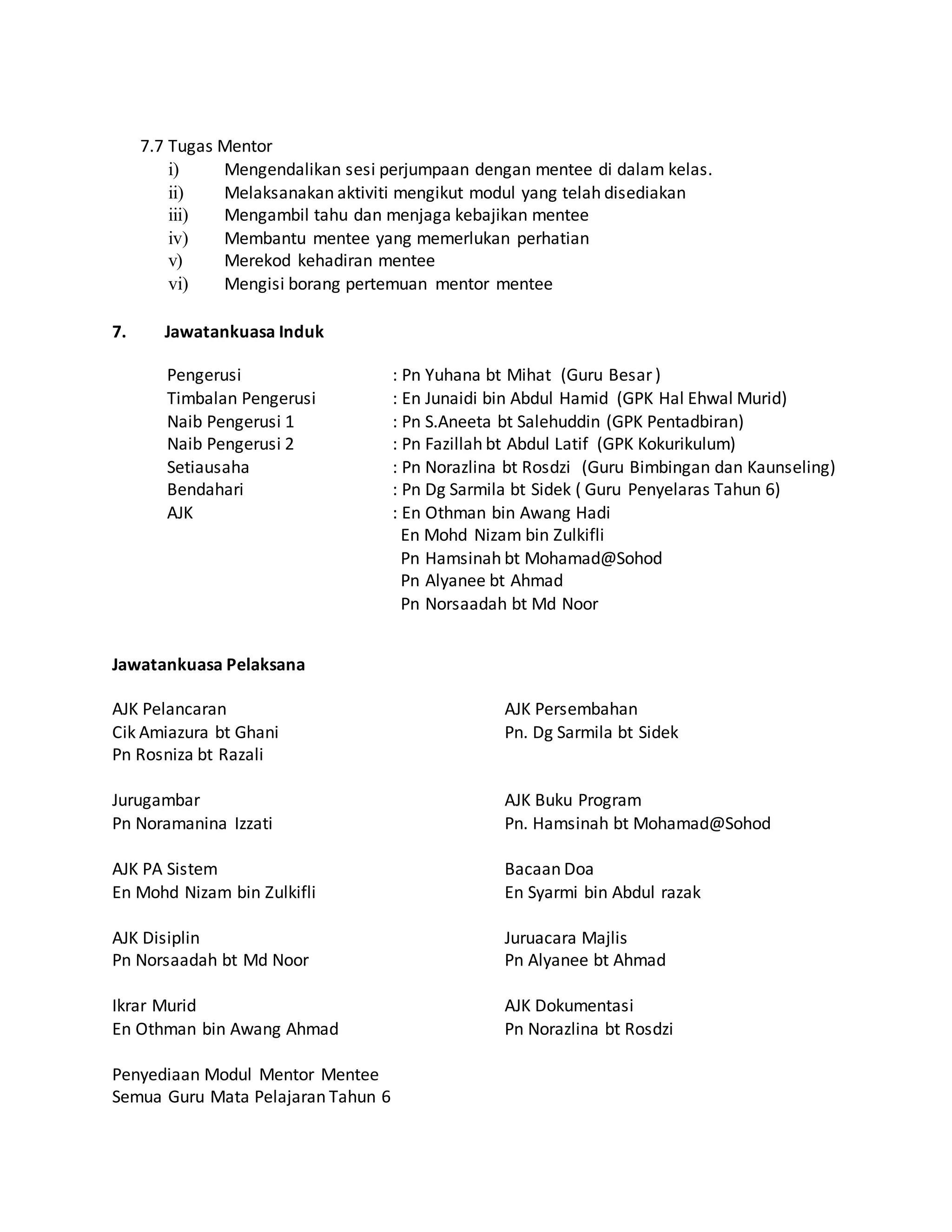 Kertas kerja program mentor mentee | DOCX