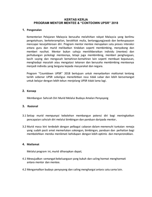 Kertas kerja program mentor mentee | DOCX
