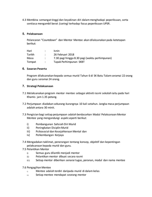 Kertas kerja program mentor mentee | DOCX