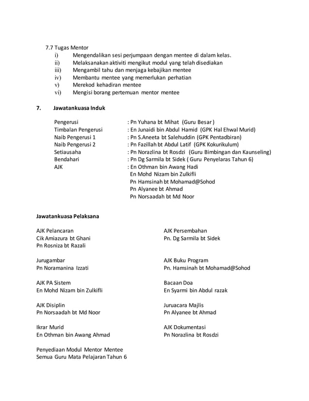 Kertas kerja program mentor mentee | DOCX