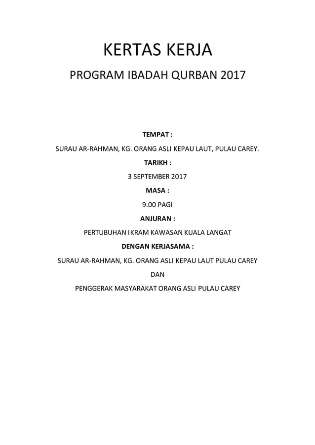 Kertas kerja program qurban 2017 | DOCX