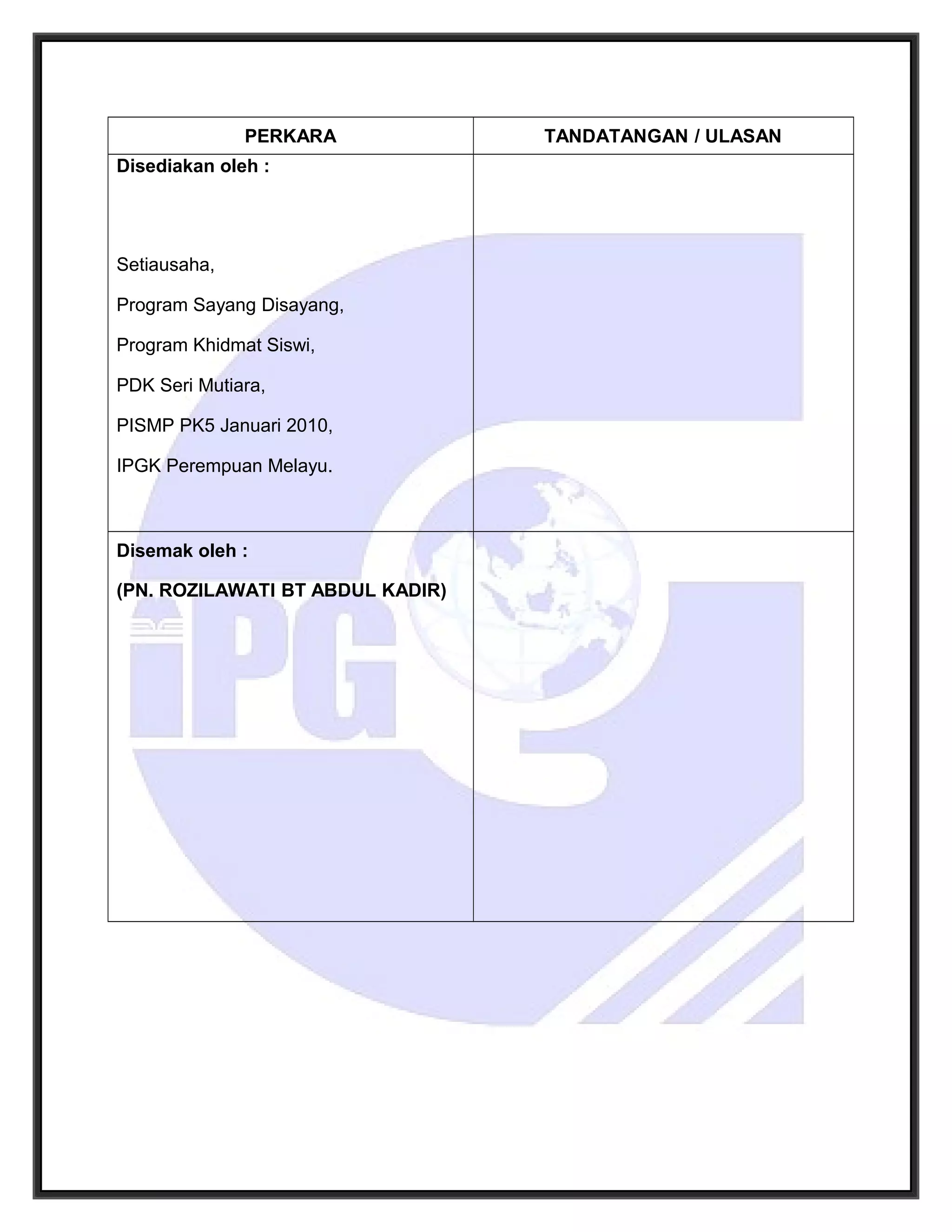 Kertas kerja program sayang disayang ,pdk seri mutiara higlighted | DOC