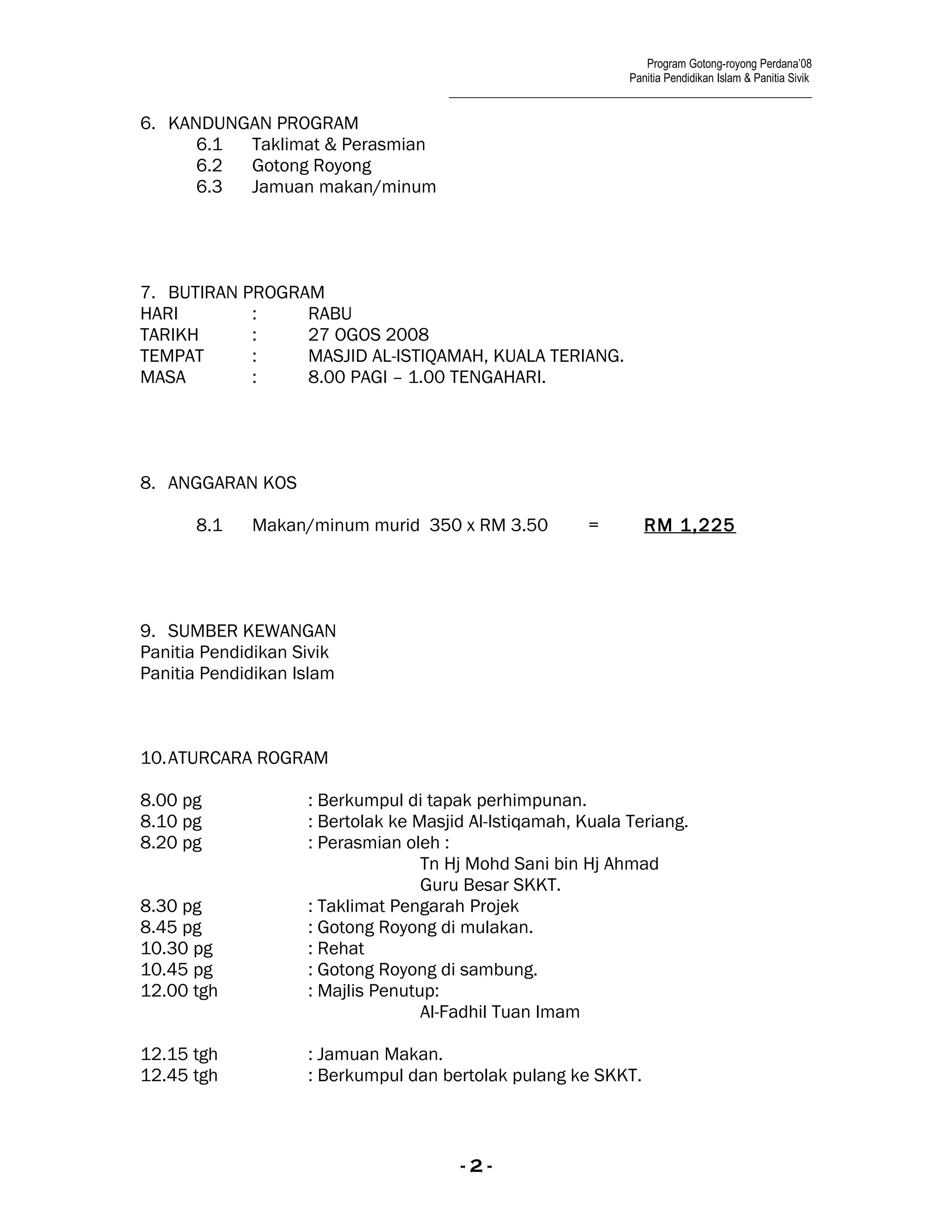 Kertas kerja program sivik dan kemasyarakatan ambang merdeka ramadhan | DOC