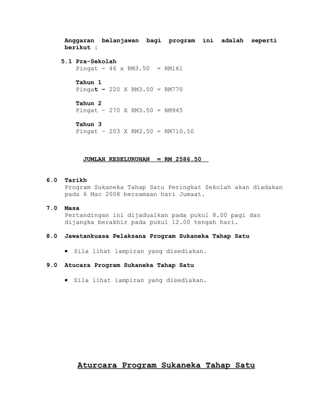 Kertas kerja program sukaneka tahap satu 2008 | DOC