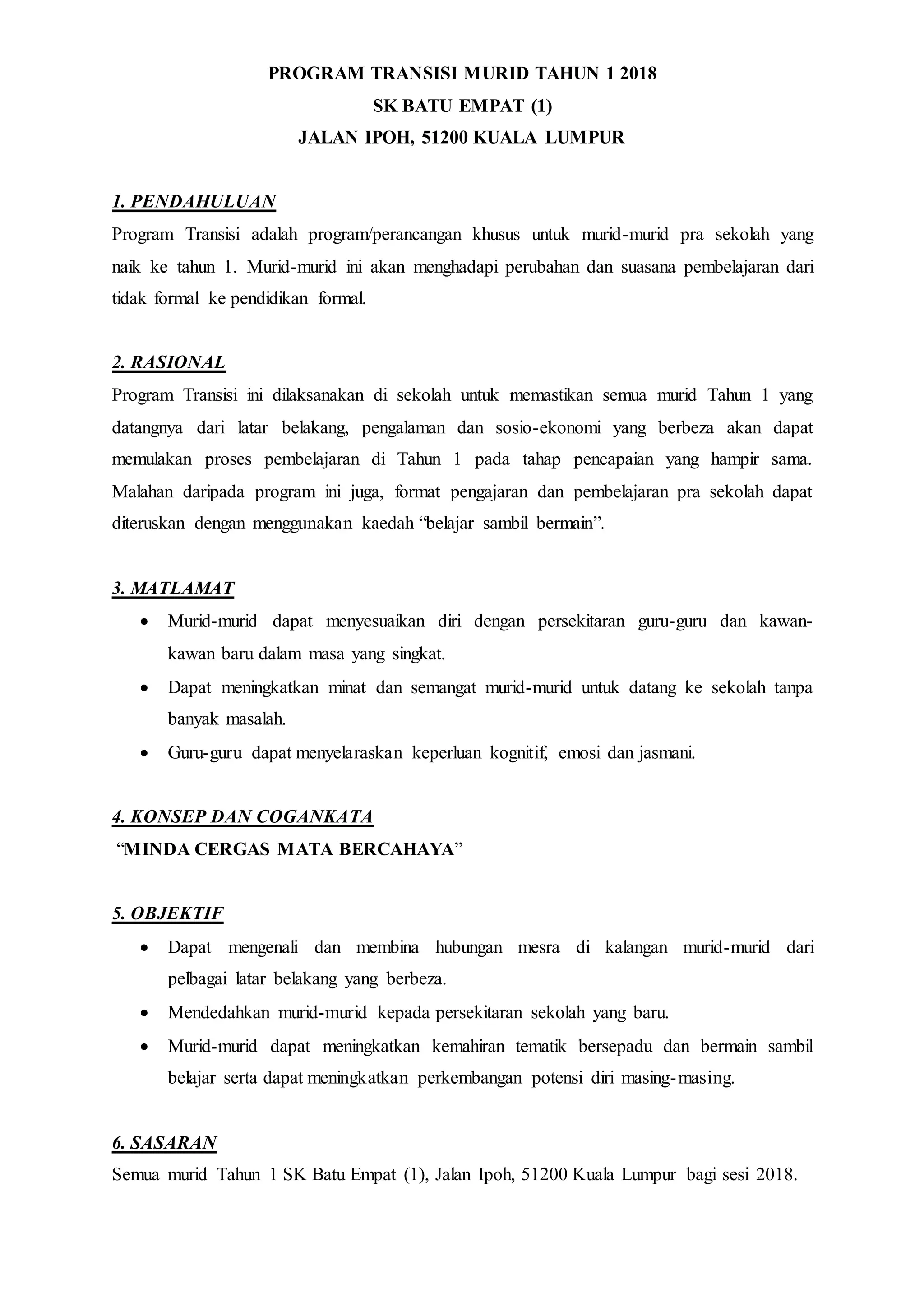 Kertas kerja program transisi | PDF