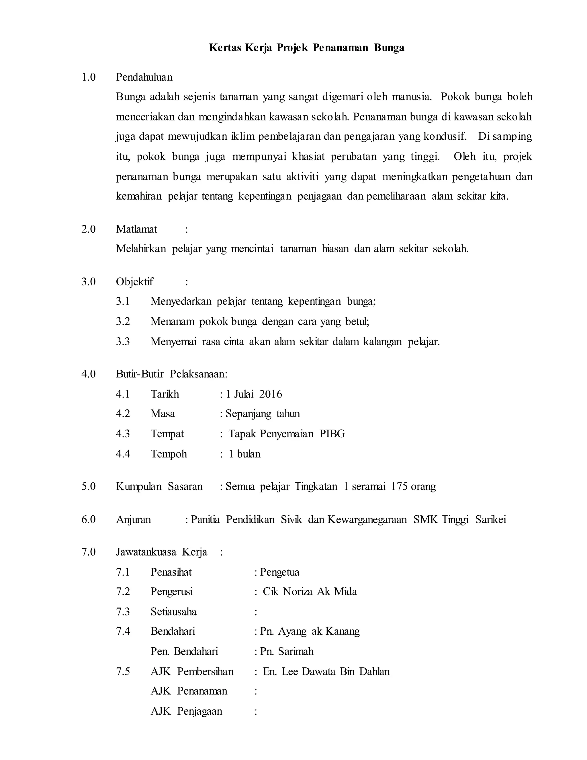 Kertas kerja projek penamaan bunga | DOCX