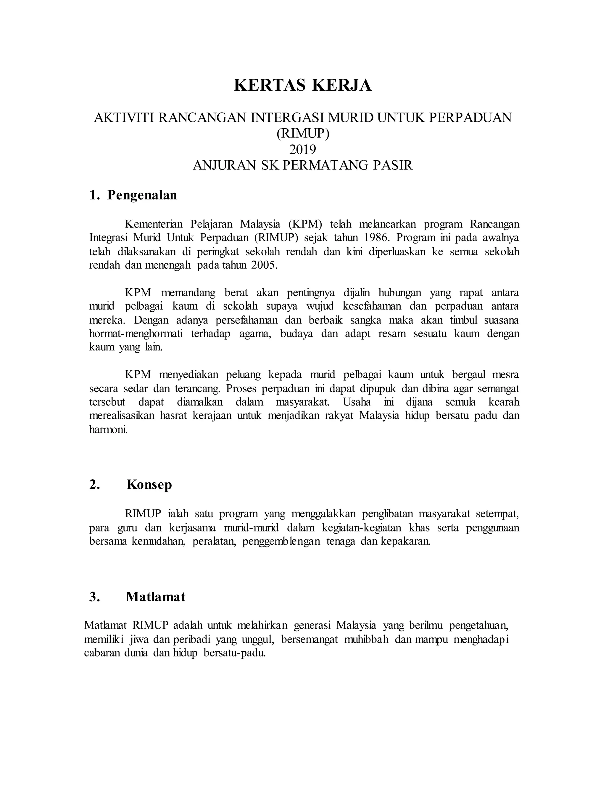 Kertas kerja rimup 2019 | DOCX