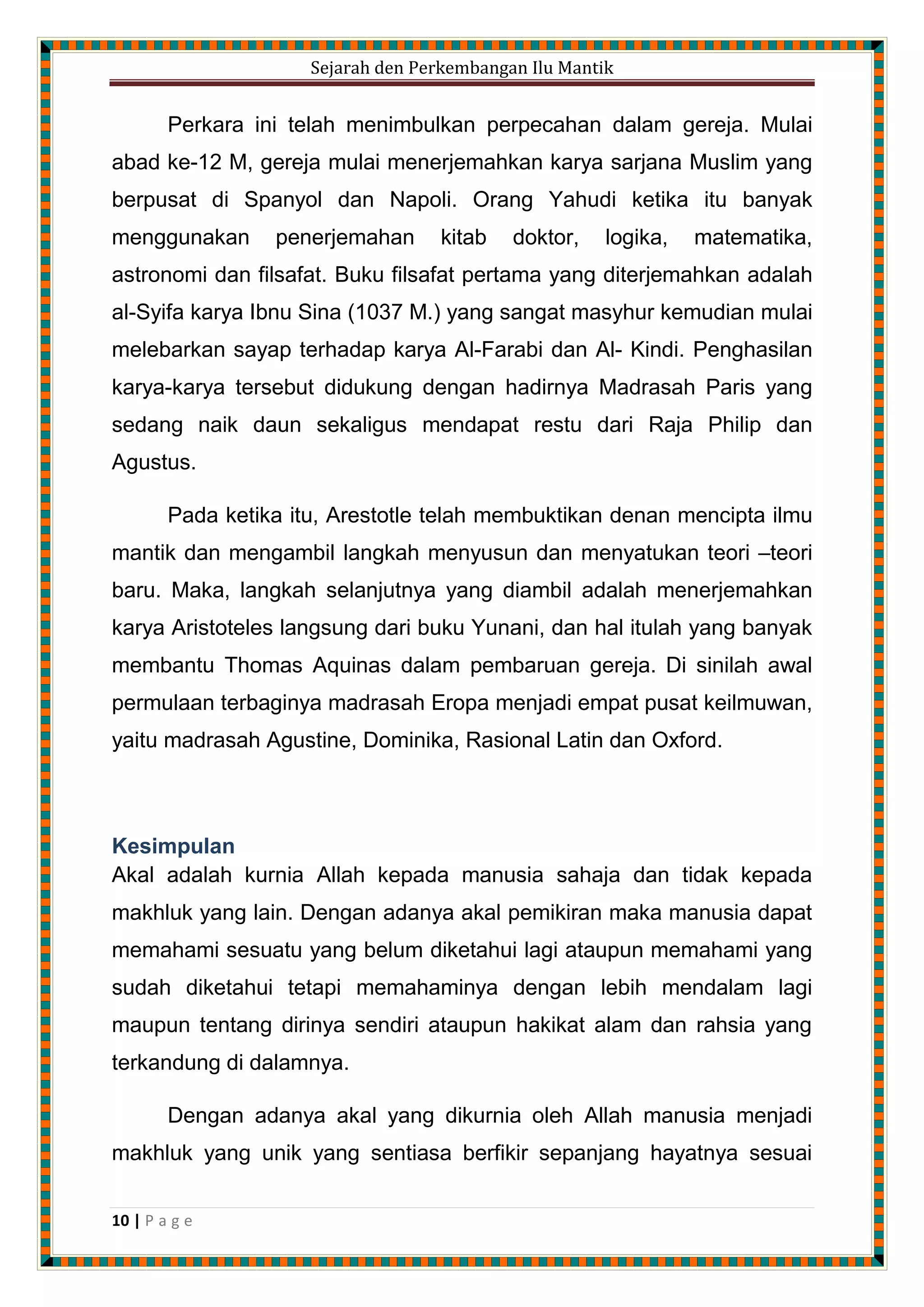 Kertas kerja sejarah dan perkembangan ilmu mantik | DOCX