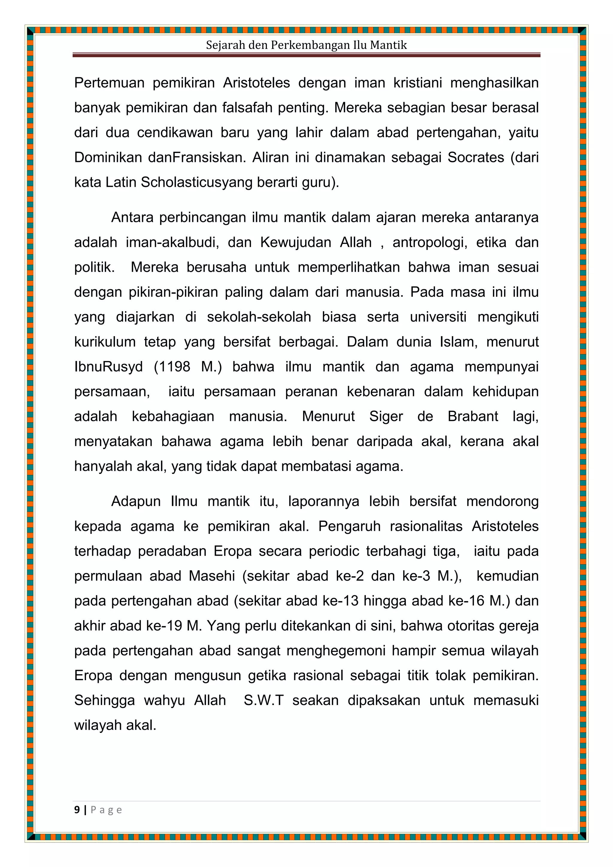 Kertas kerja sejarah dan perkembangan ilmu mantik | DOCX