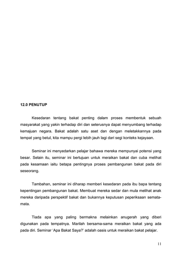 Kertas Kerja Seminar Apa Bakat Saya | PDF