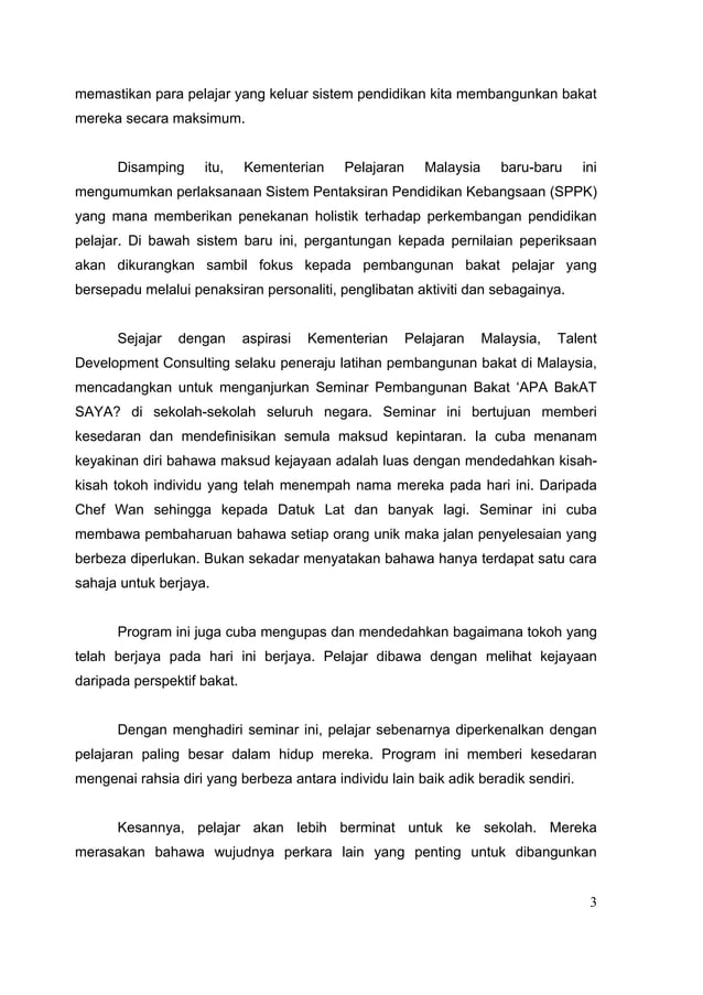 Kertas Kerja Seminar Apa Bakat Saya | PDF