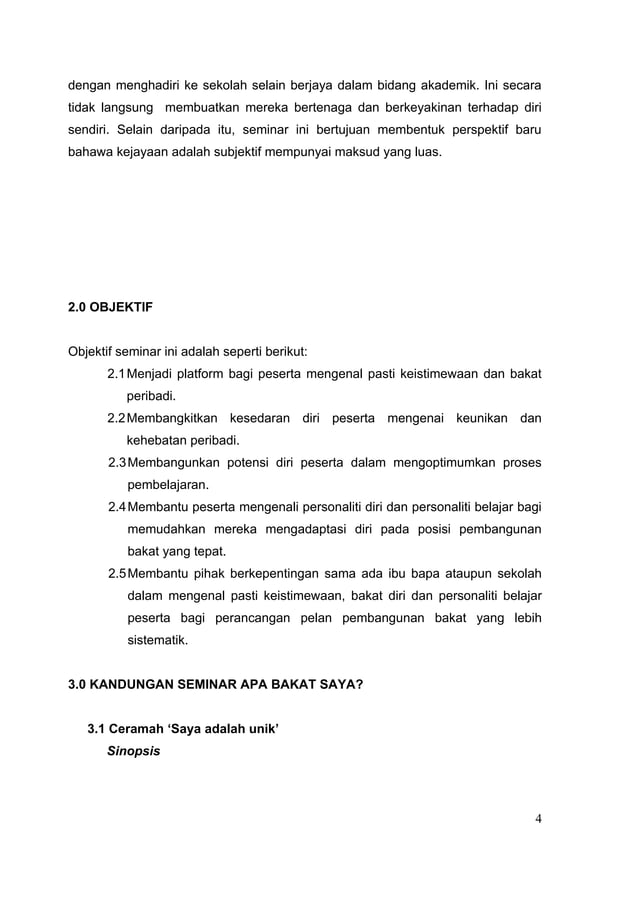 Kertas Kerja Seminar Apa Bakat Saya | PDF