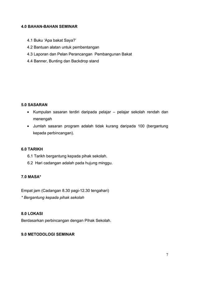 Kertas Kerja Seminar Apa Bakat Saya | PDF