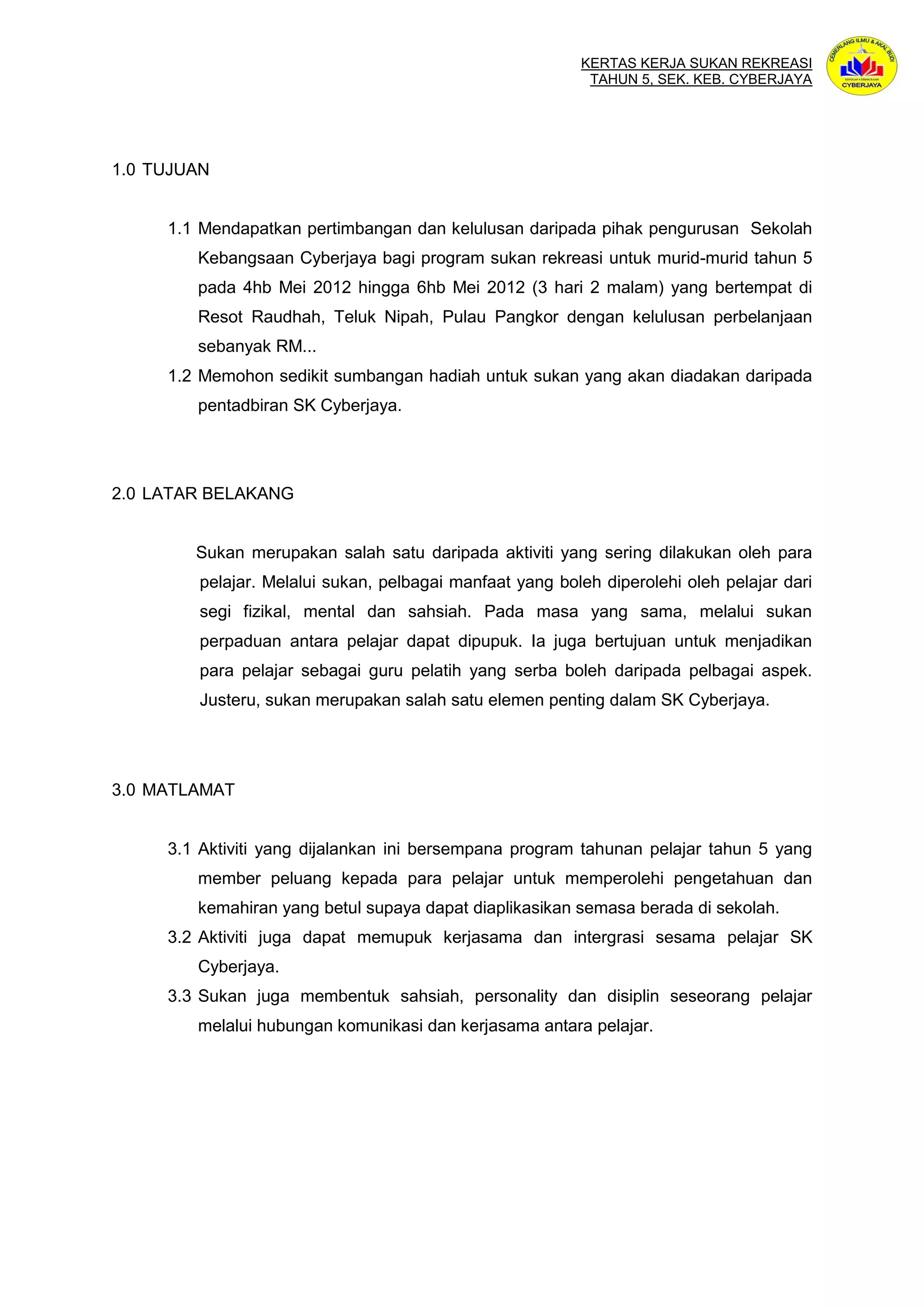 Kertas kerja sukan rekreasi | DOCX
