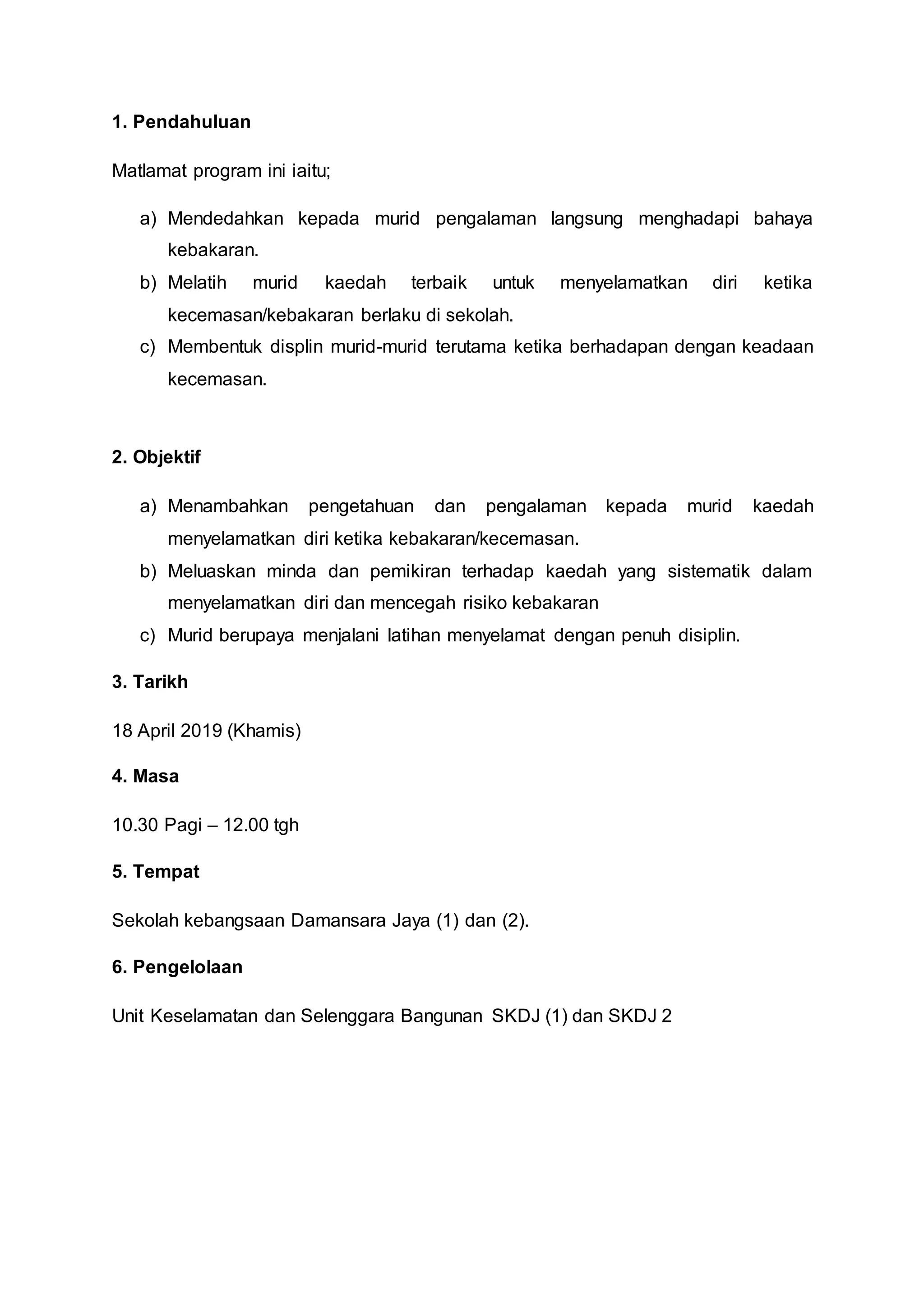 Kertas kerja surat latihan kebakaran-bersama-bomba | DOCX