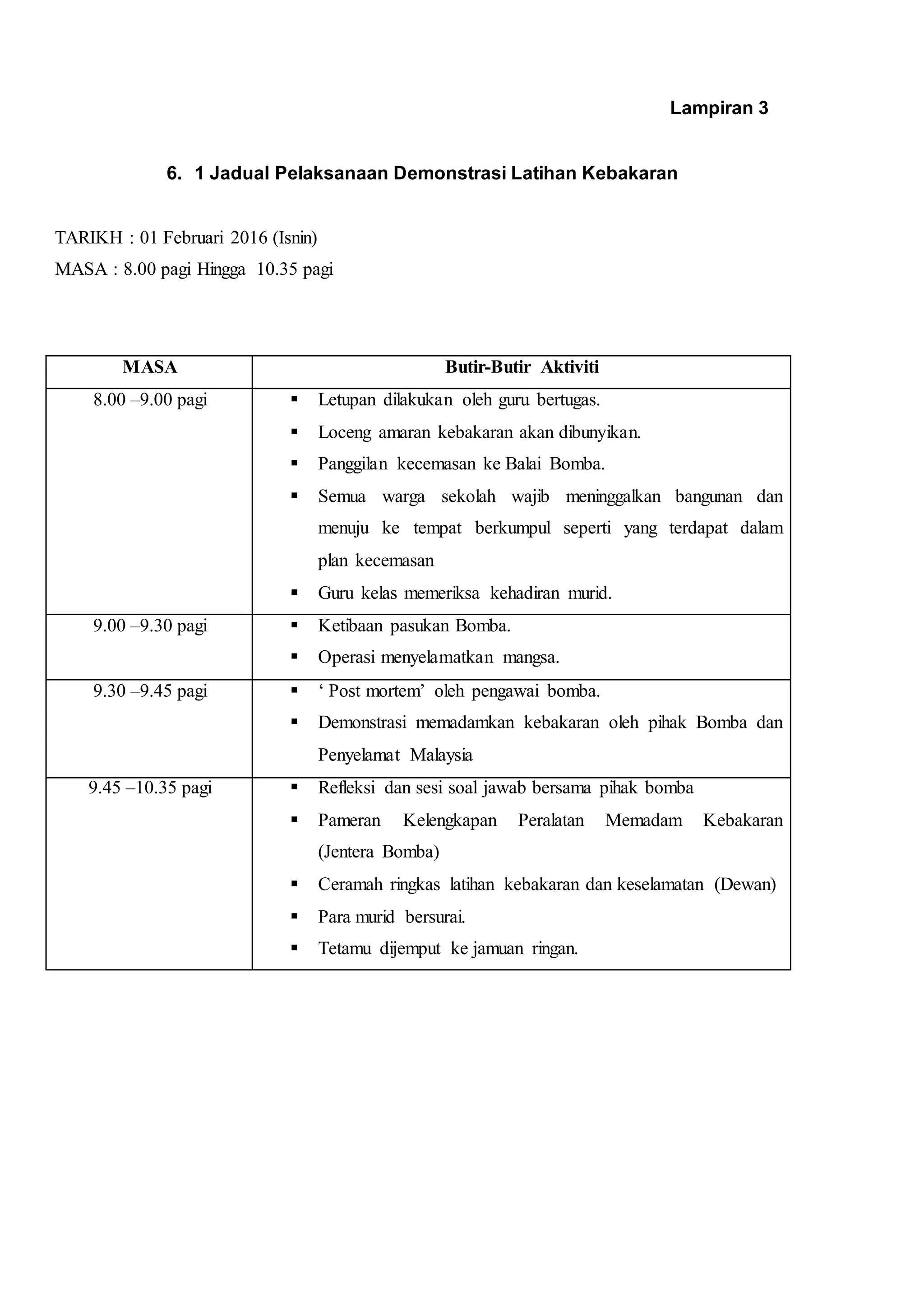 Kertas kerja & Lampiran surat latihan kebakaran bersama bomba SKST 2016 ...