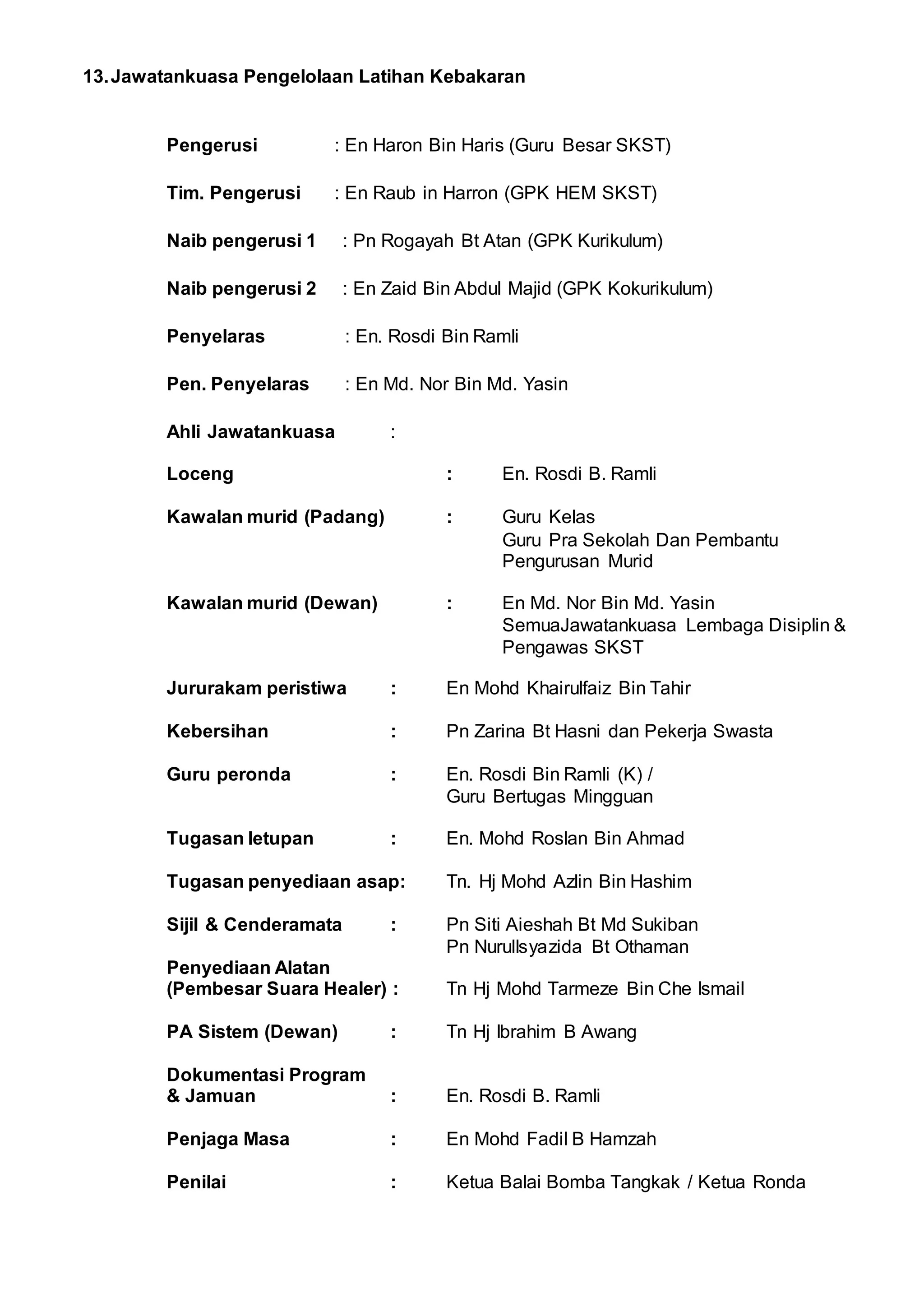 Kertas kerja & Lampiran surat latihan kebakaran bersama bomba SKST 2016 ...