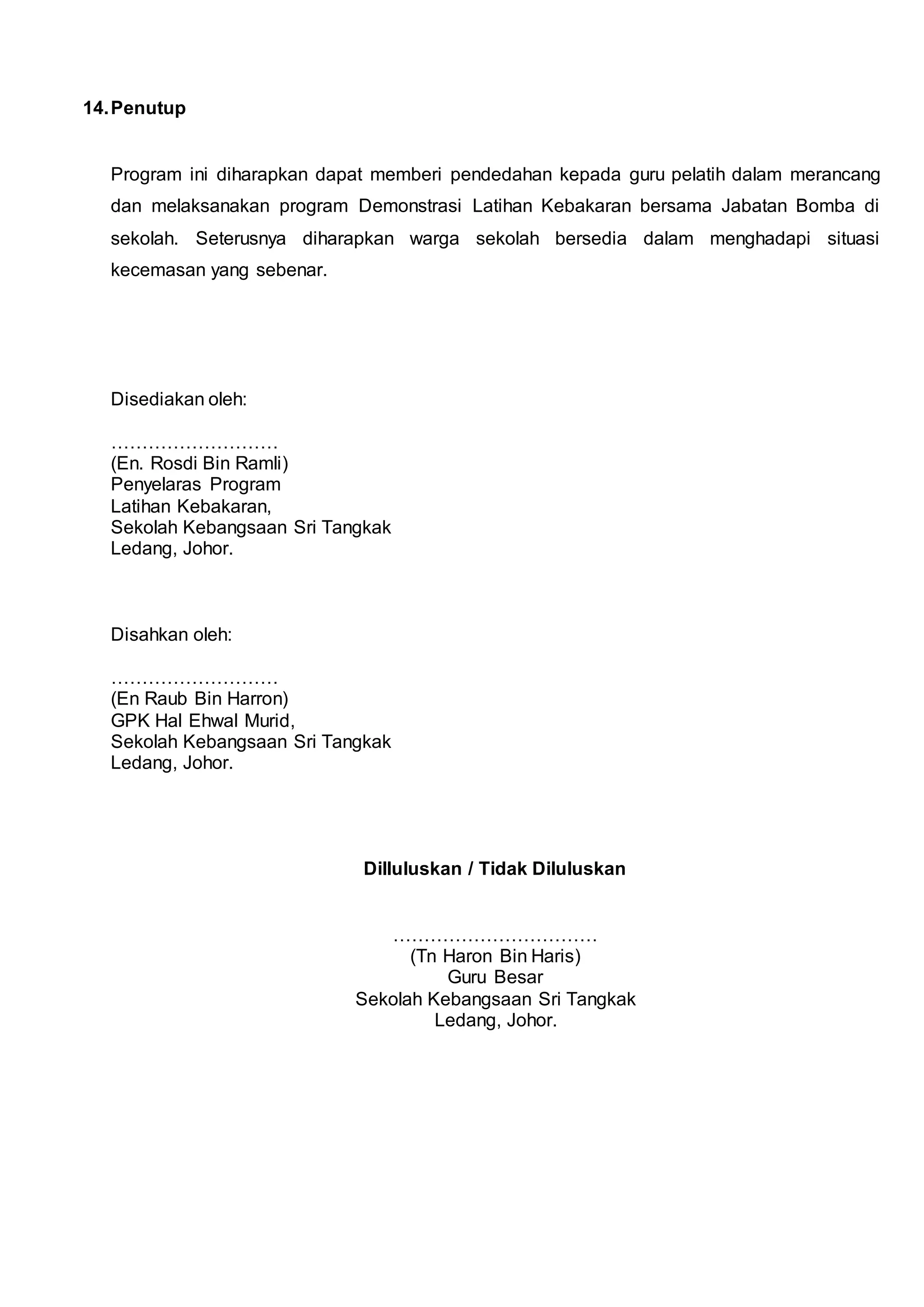 Kertas kerja & Lampiran surat latihan kebakaran bersama bomba SKST 2016 ...