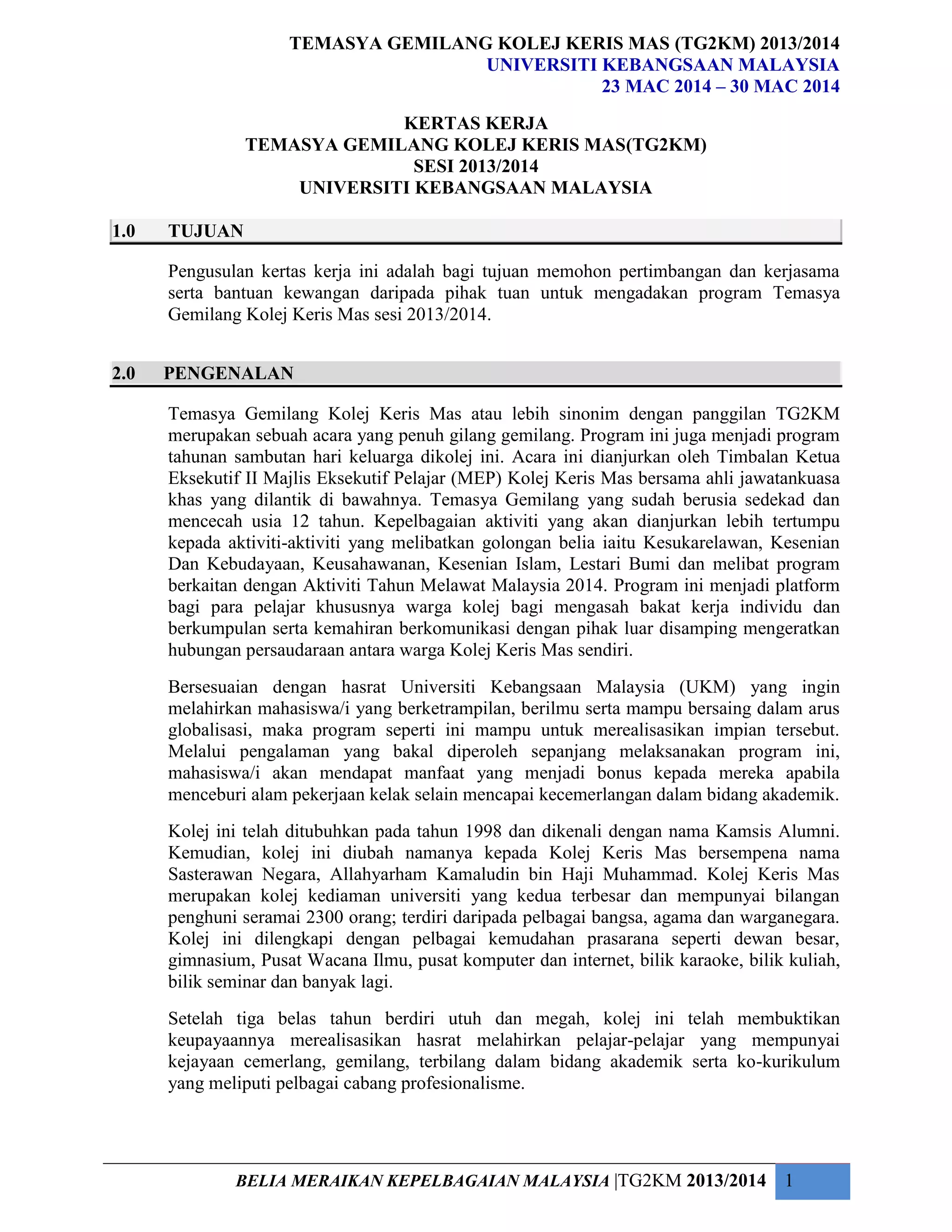 Kertas kerja temasya gemilang kolej keris mas 20132014 | PDF