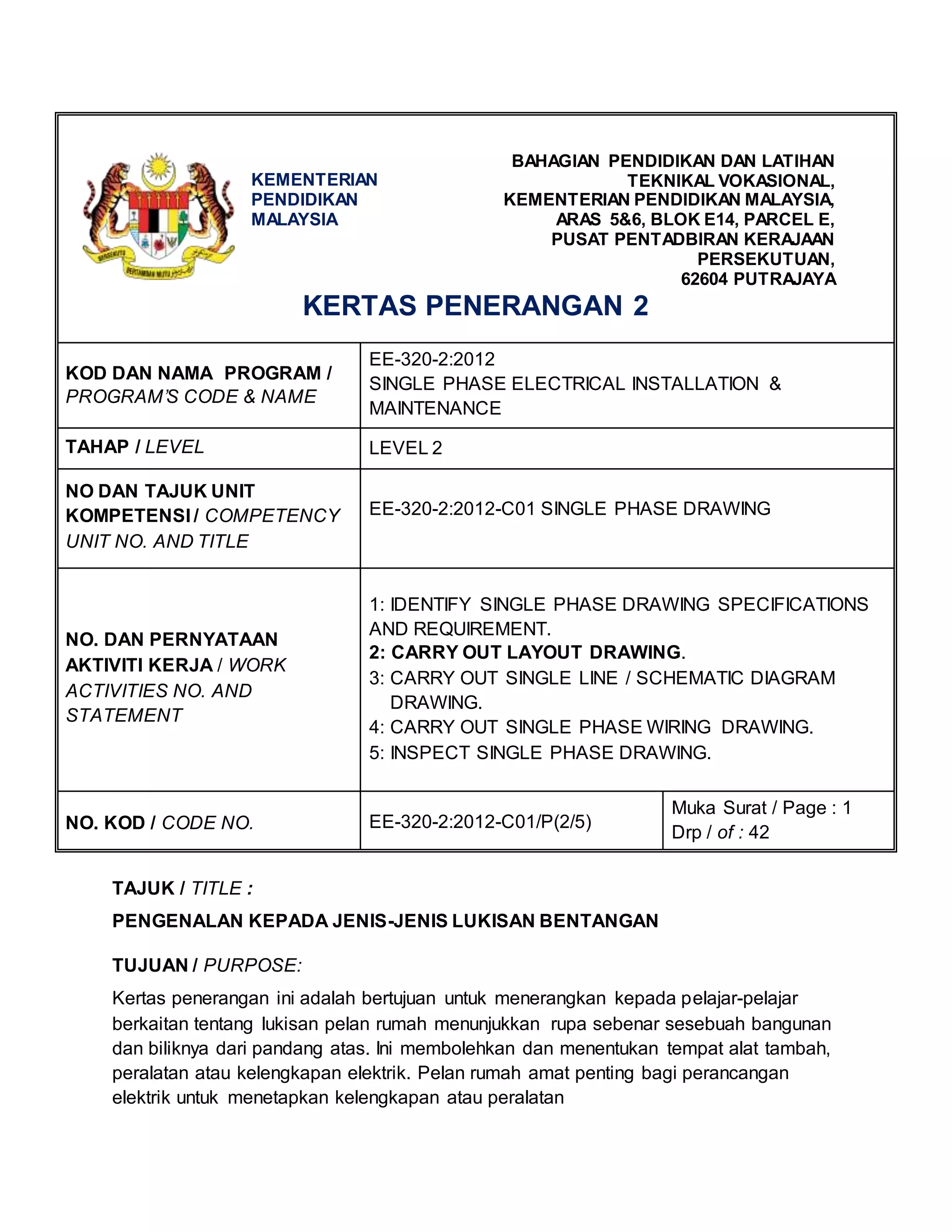 Kertas penerangan 2 lukisan satu fasa | DOC