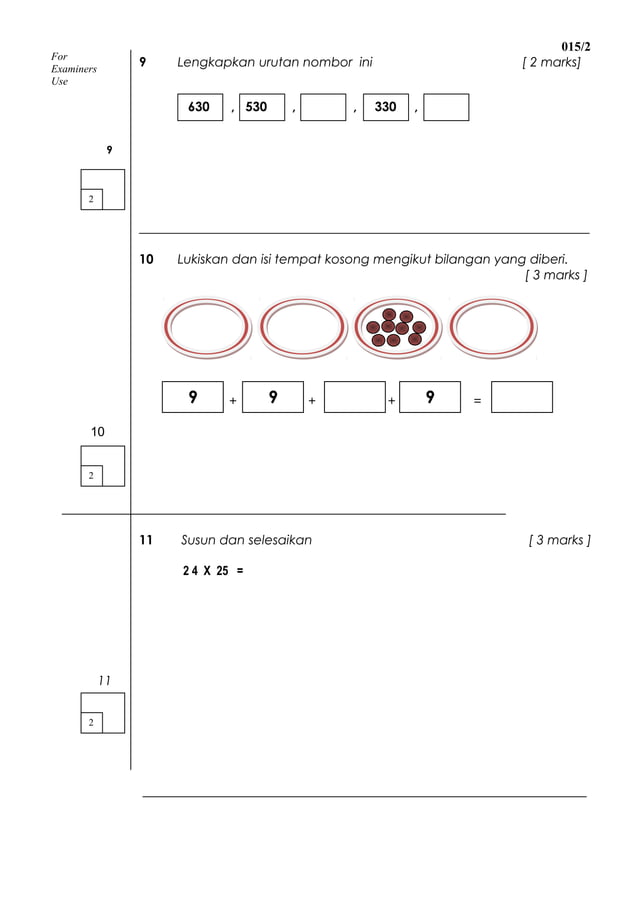 Kertas peperiksaan peng.1 matematik 2 tahun 3, 2014 upload | DOC
