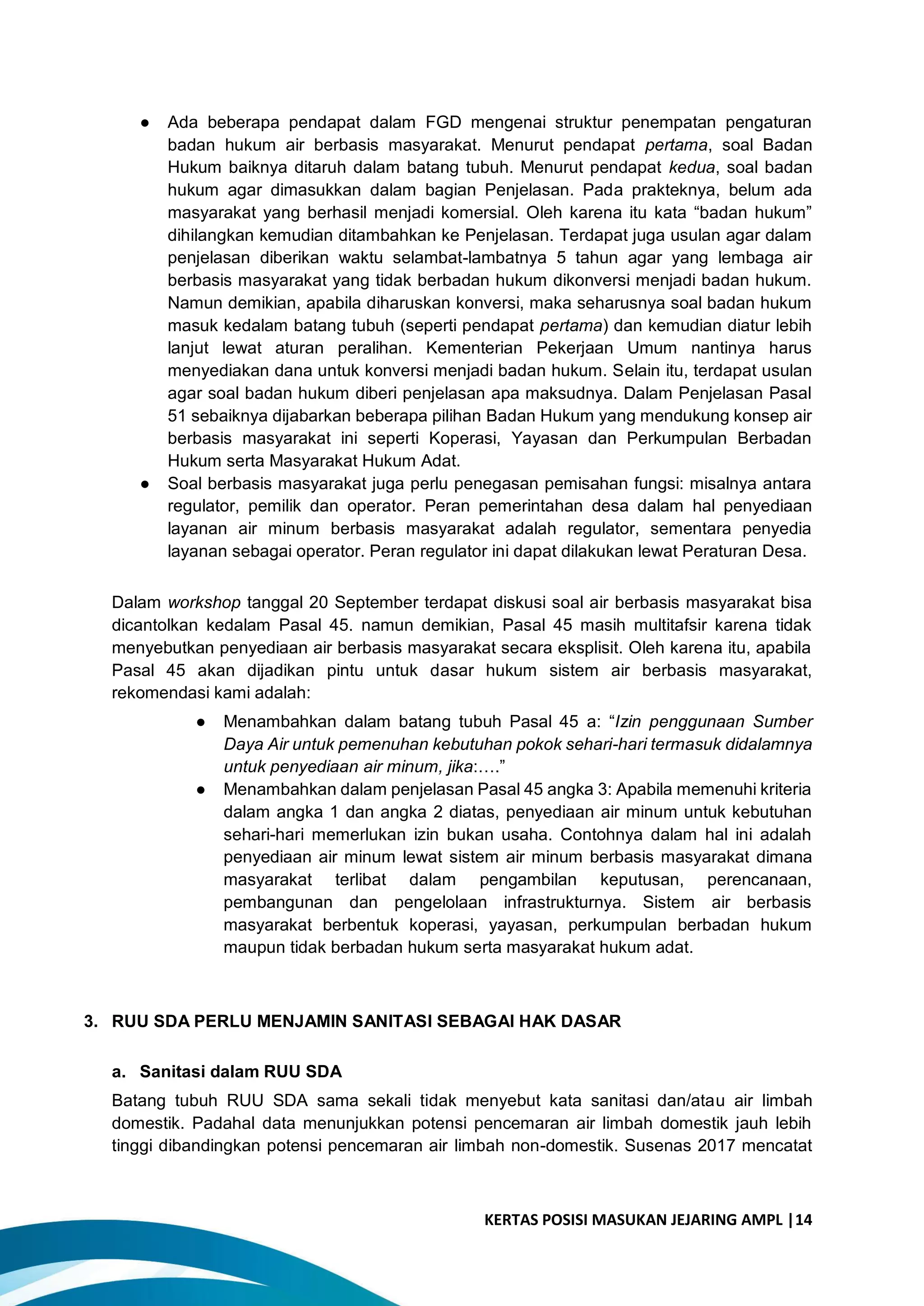 Kertas Posisi Rancangan Undang Undang Sumber Daya Air 2018 | PDF