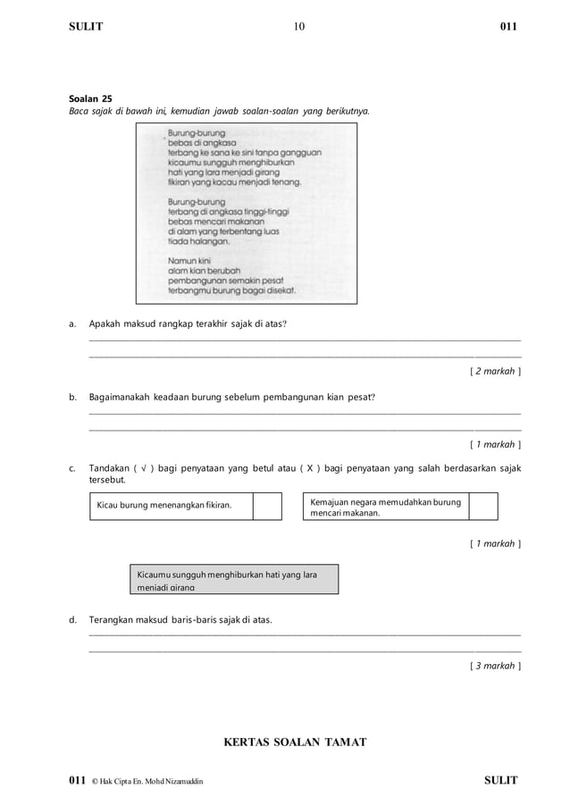 Kertas soalan bm pemahaman tahun 4 peperiksaan pertengahan tahun | DOCX