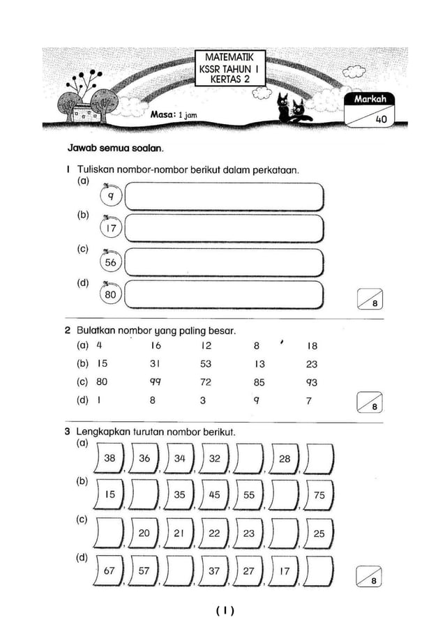 Kertas soalan matematik tahun 1