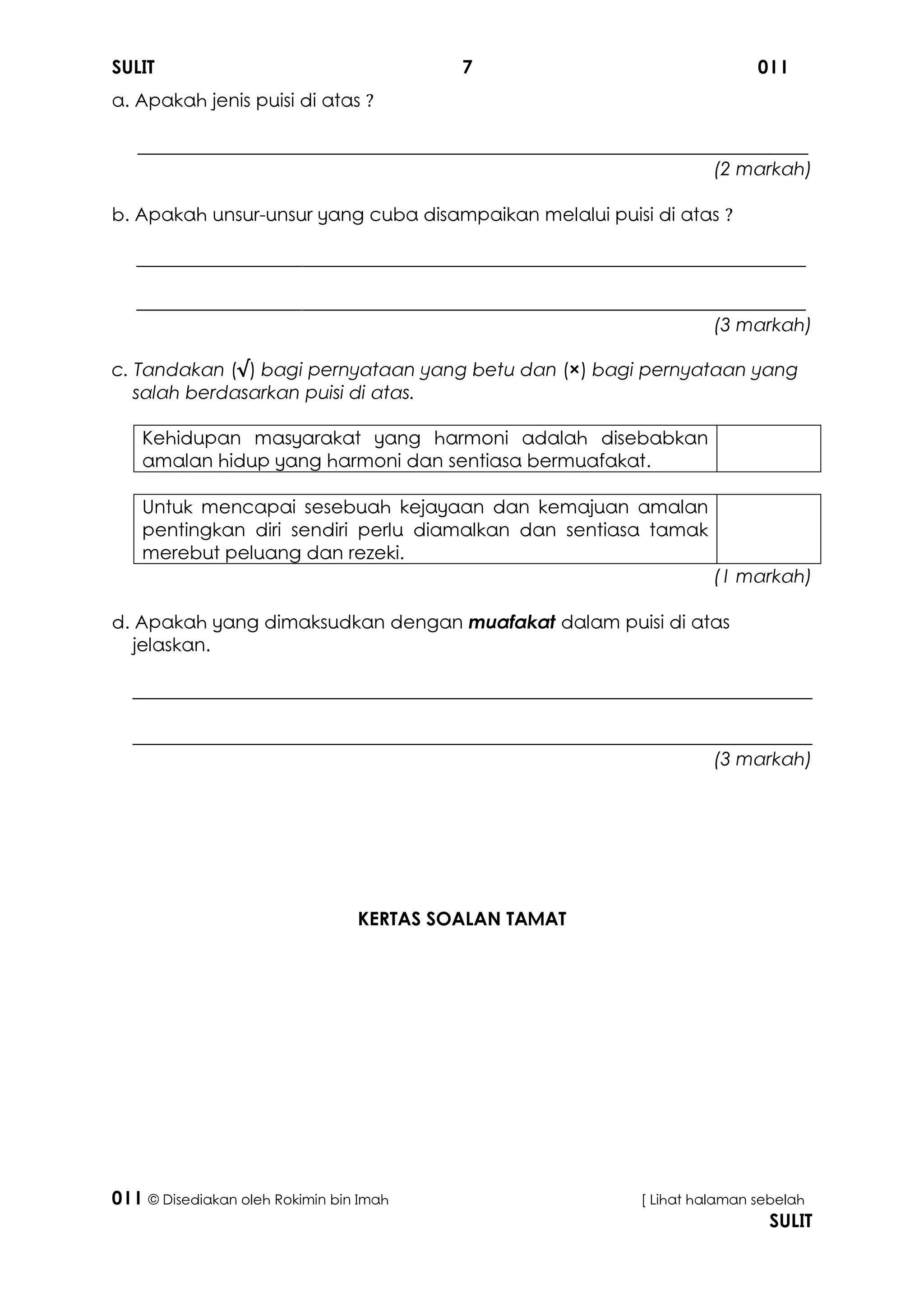 Kertas soalan pra_upsr_2016 | PDF