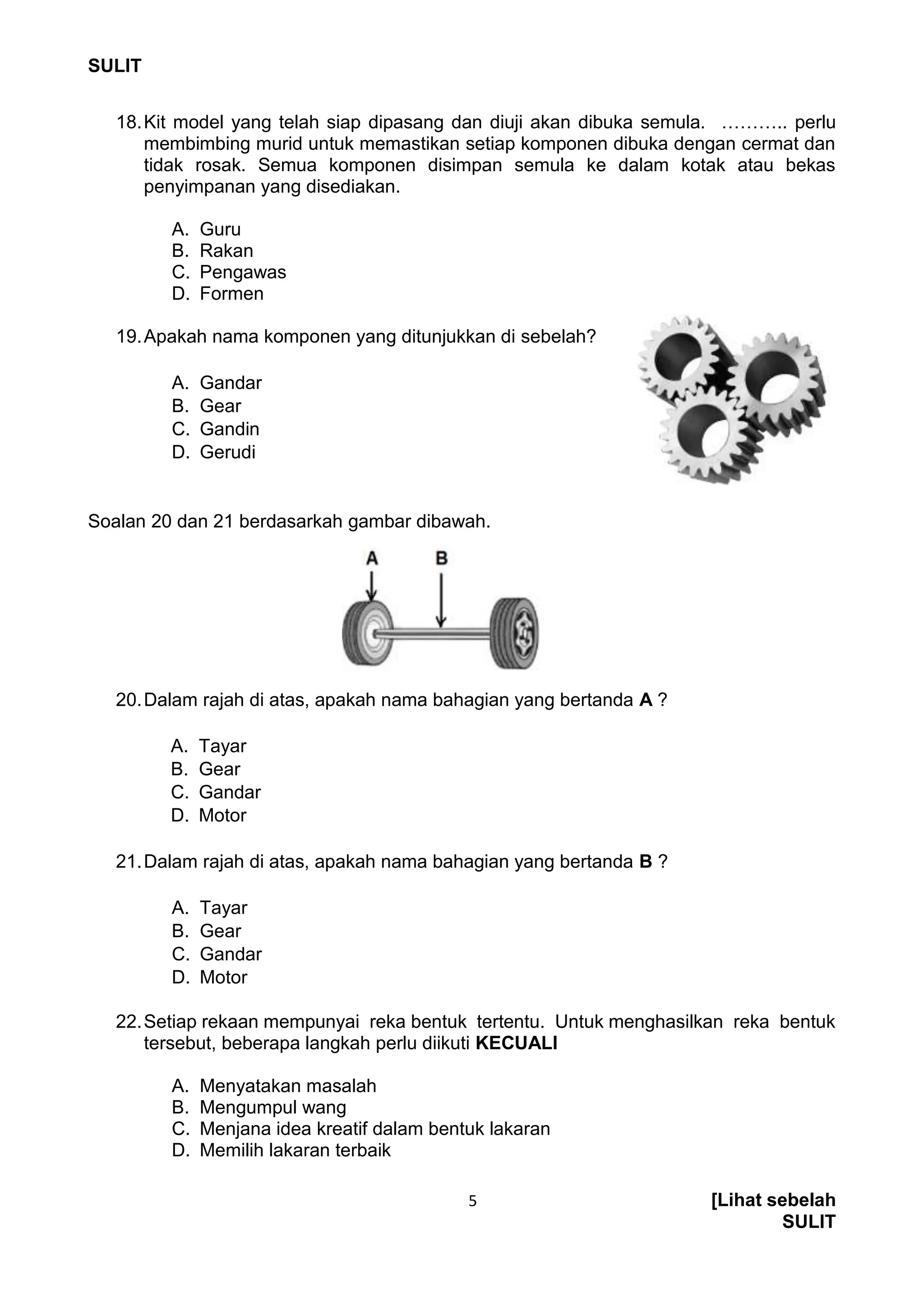 Kertas Soalan Reka bentuk teknologi Tahun 4 | DOCX