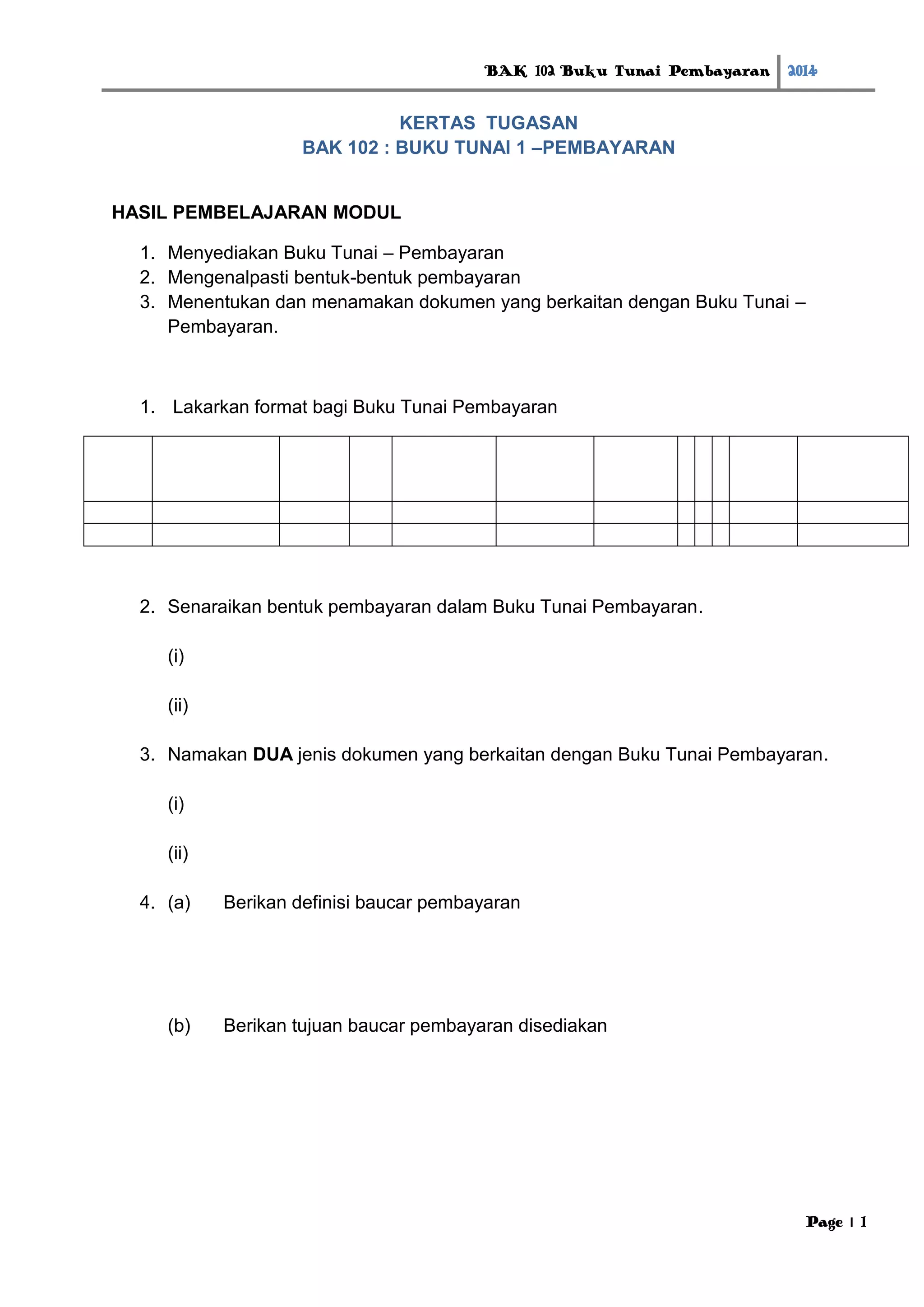 Kertas tugasan buku tunai pembayaran | DOCX