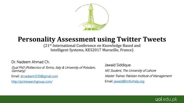Personality Assessment using Twitter Tweets | PPT