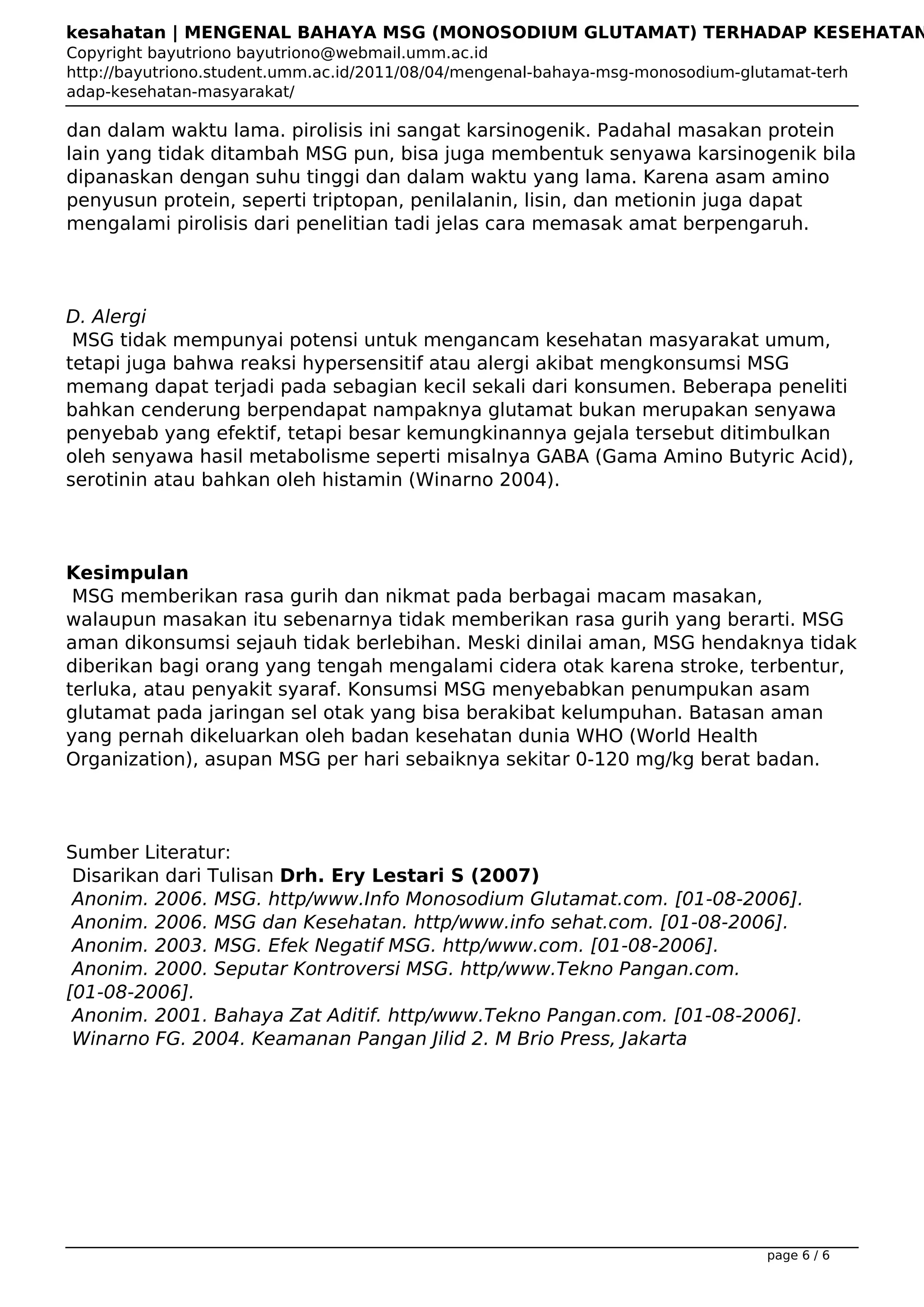 bahaya msg (monosodium glutamat) terhadap kesehatan masyarakat | PDF