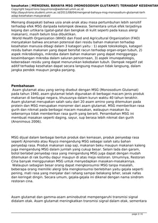 bahaya msg (monosodium glutamat) terhadap kesehatan masyarakat | PDF