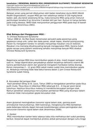 bahaya msg (monosodium glutamat) terhadap kesehatan masyarakat | PDF