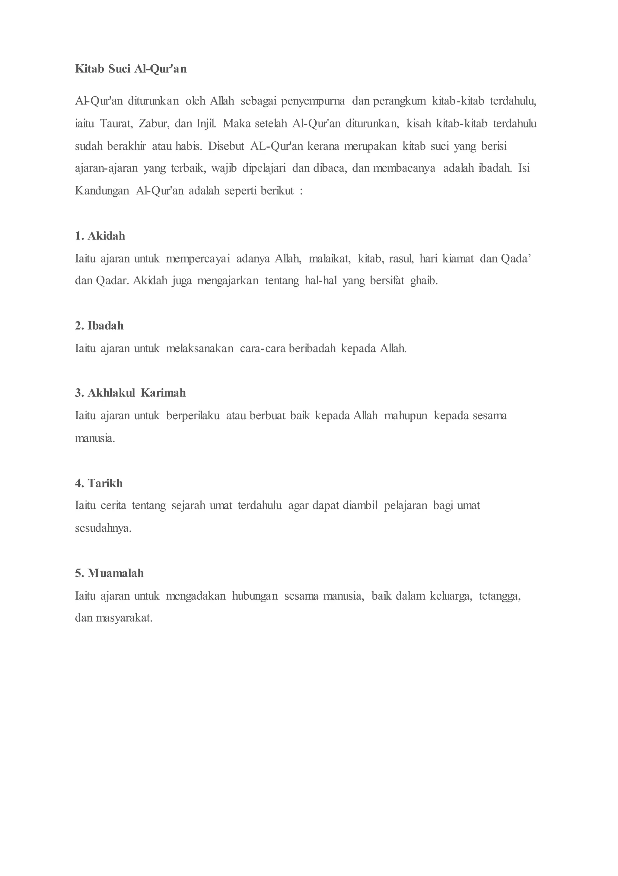 Kesahihan kitab-kitab samawi terdahulu dan Al-Quran | DOCX