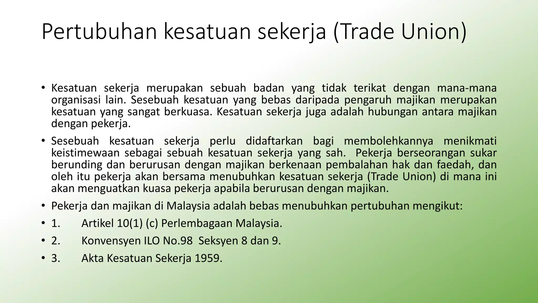 Kesatuan sekerja di Malaysia | PPTX
