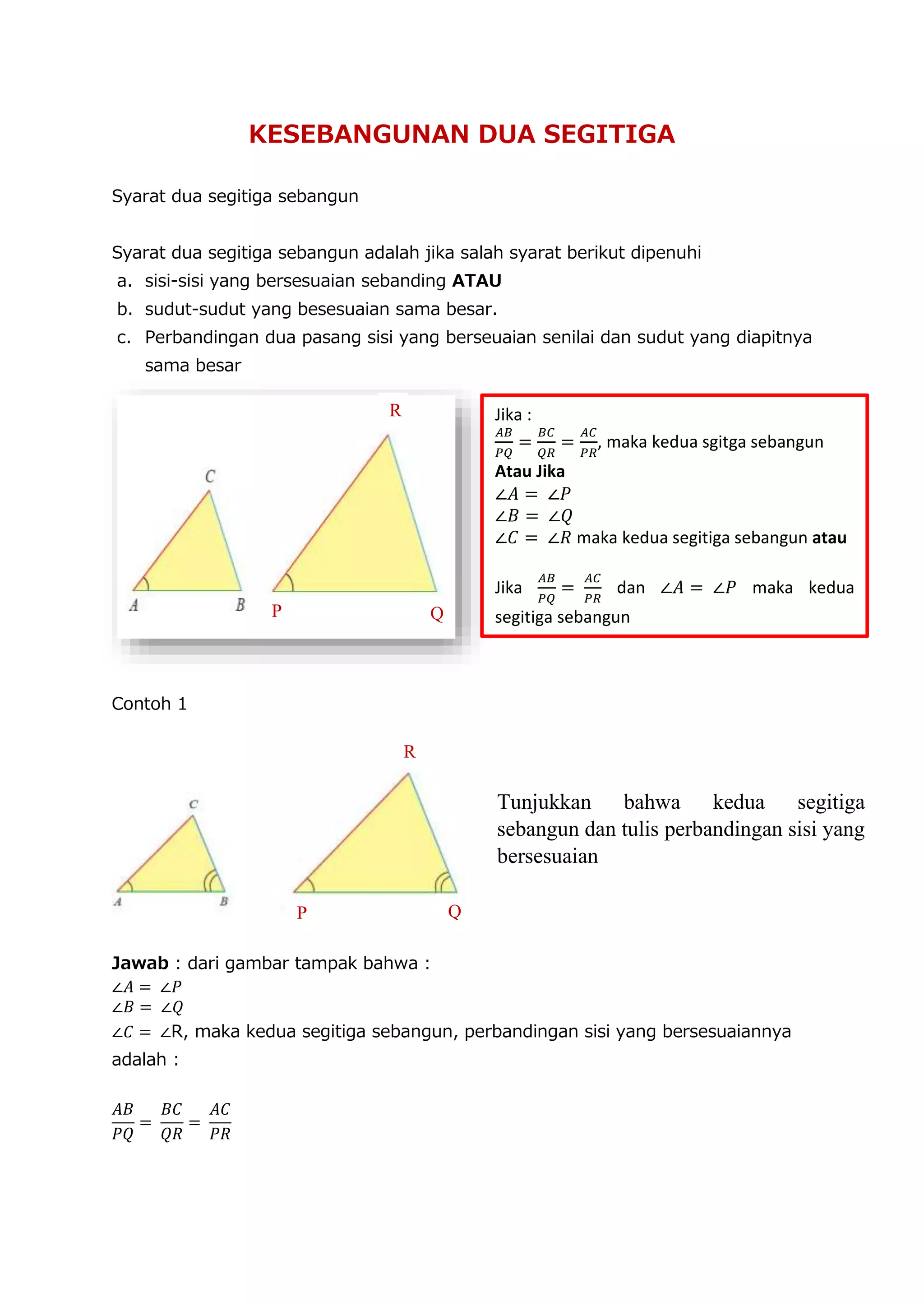 Kesebangunan dua segitiga dan contoh soalnya | PDF