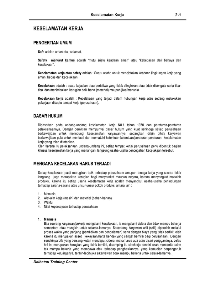 Keselamatan kerja daihatsu training center | PDF