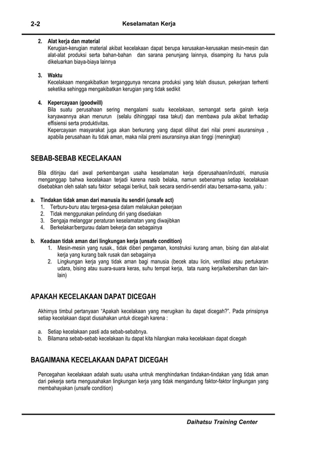 Keselamatan kerja daihatsu training center | PDF